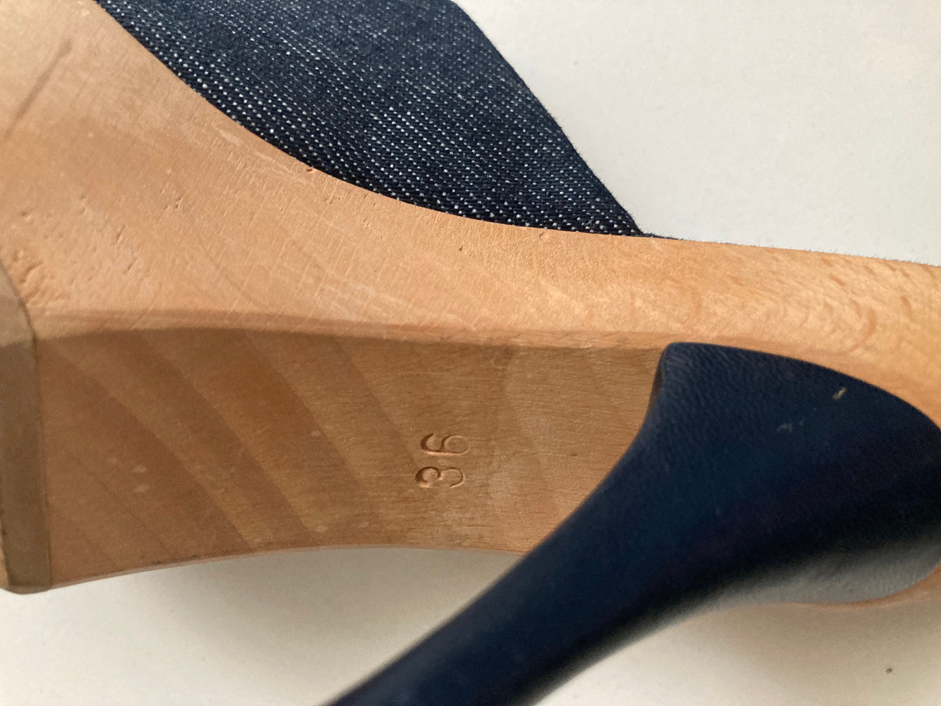 Thierry Mugler Paris Vintage Denim Wooden Platform High Heel Mules Size ...