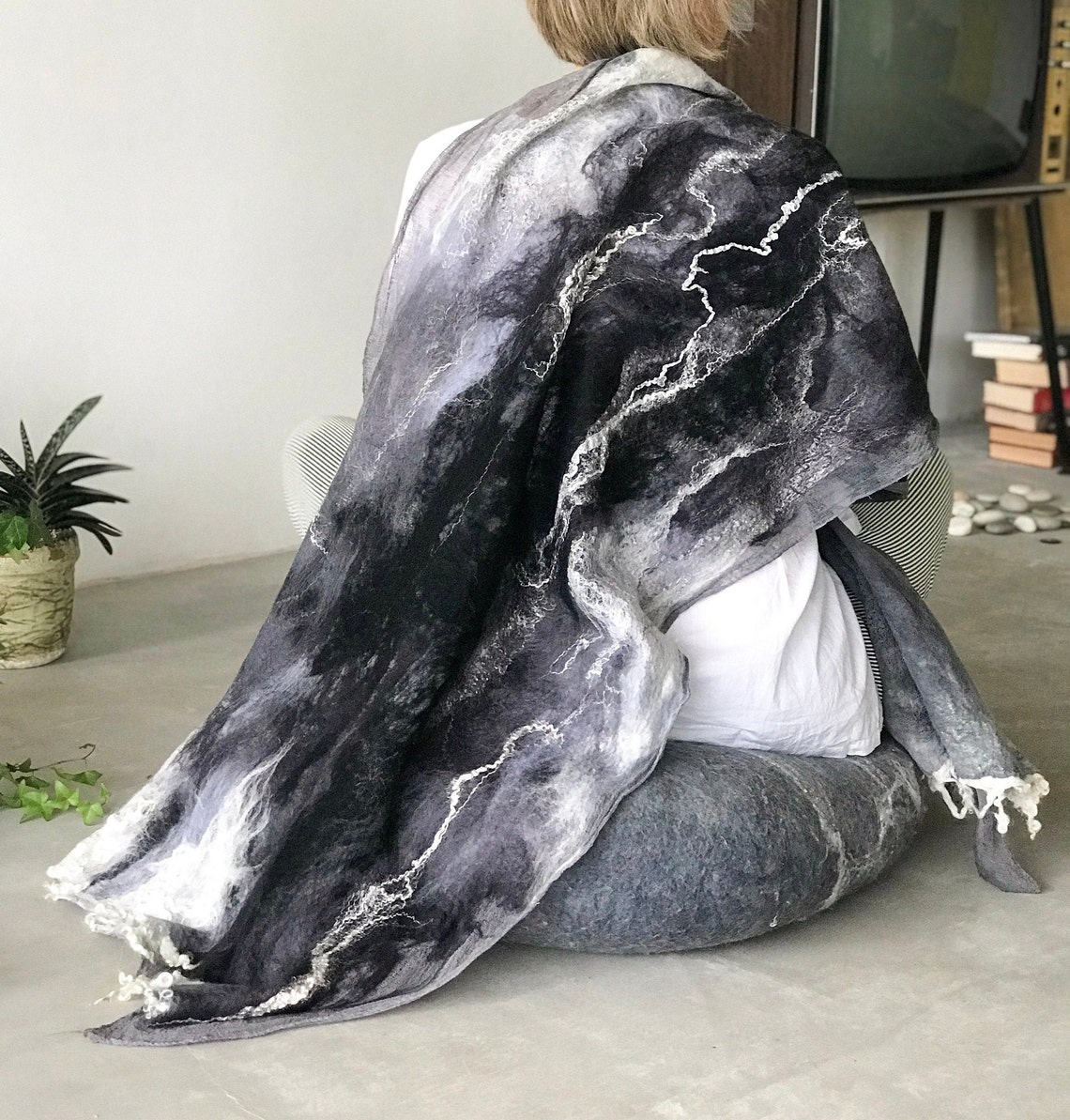 Large Tribal Scarf Poncho Women Felted Scarf Wrap Statement - Etsy