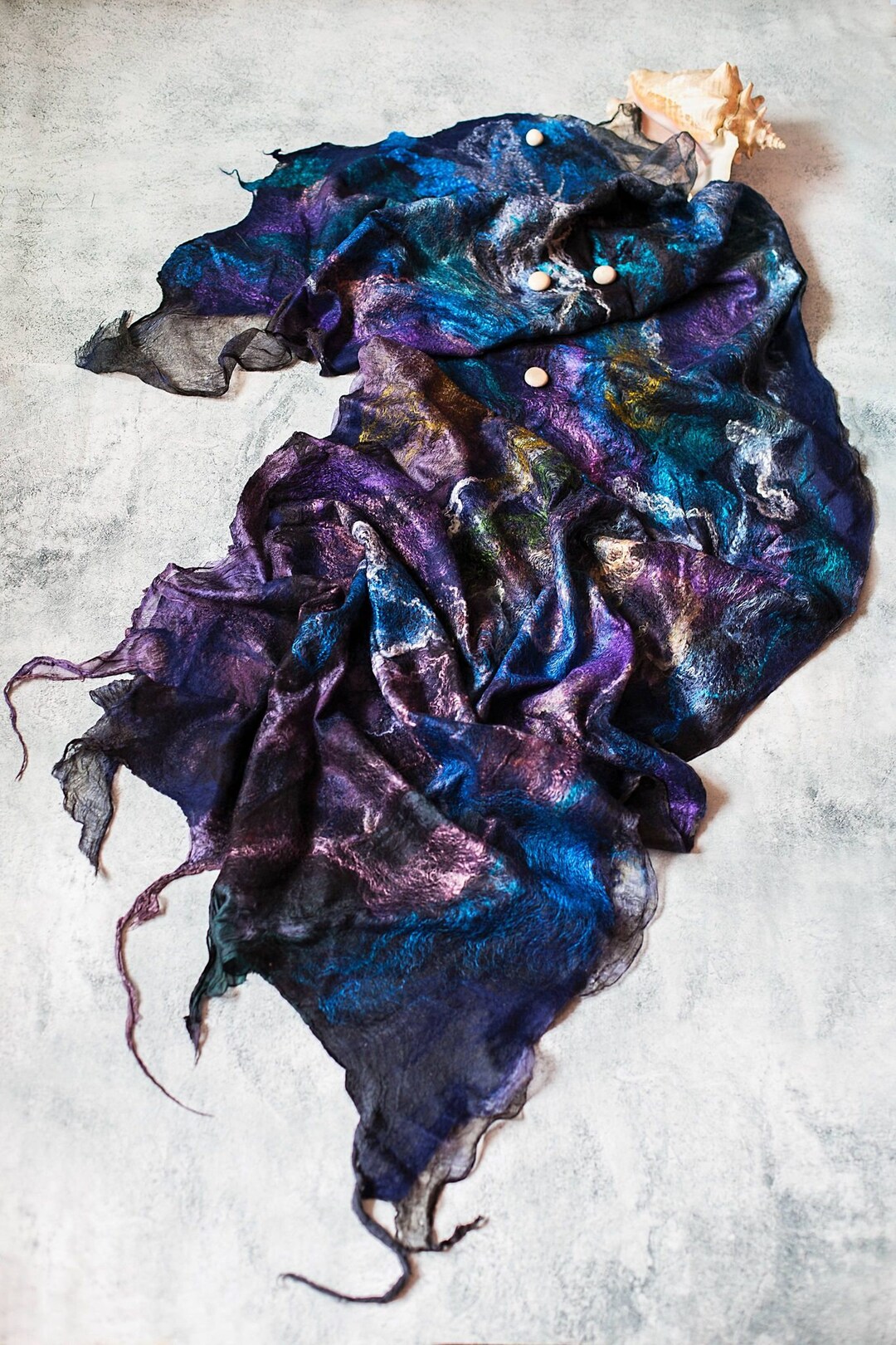 Unique Design Felt Shawl, Turquoise Silk Scarf, Autumn Silk Wrap, Nuno ...