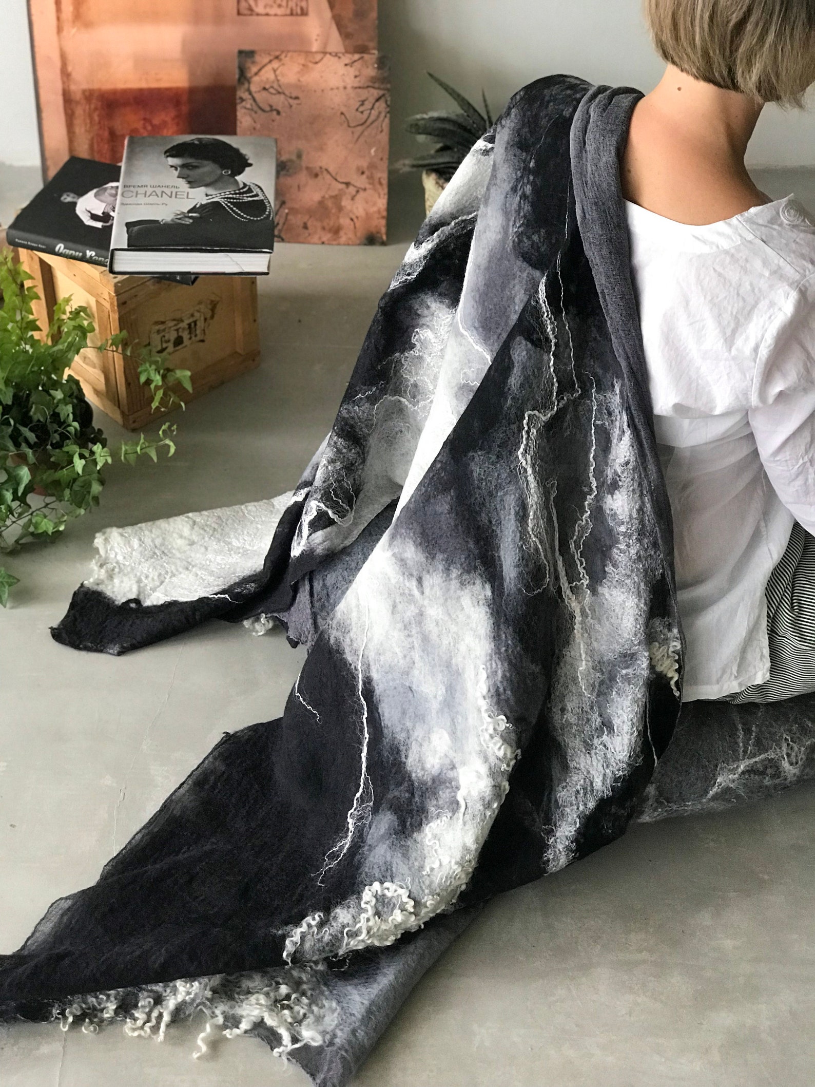 Large Tribal Scarf Poncho Women Felted Scarf Wrap Statement - Etsy