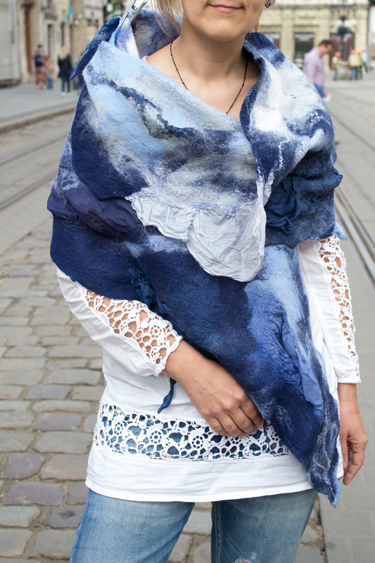 Blue Wedding Shawl Bridal Shrug Woolen Stole Eco Style Boho - Etsy