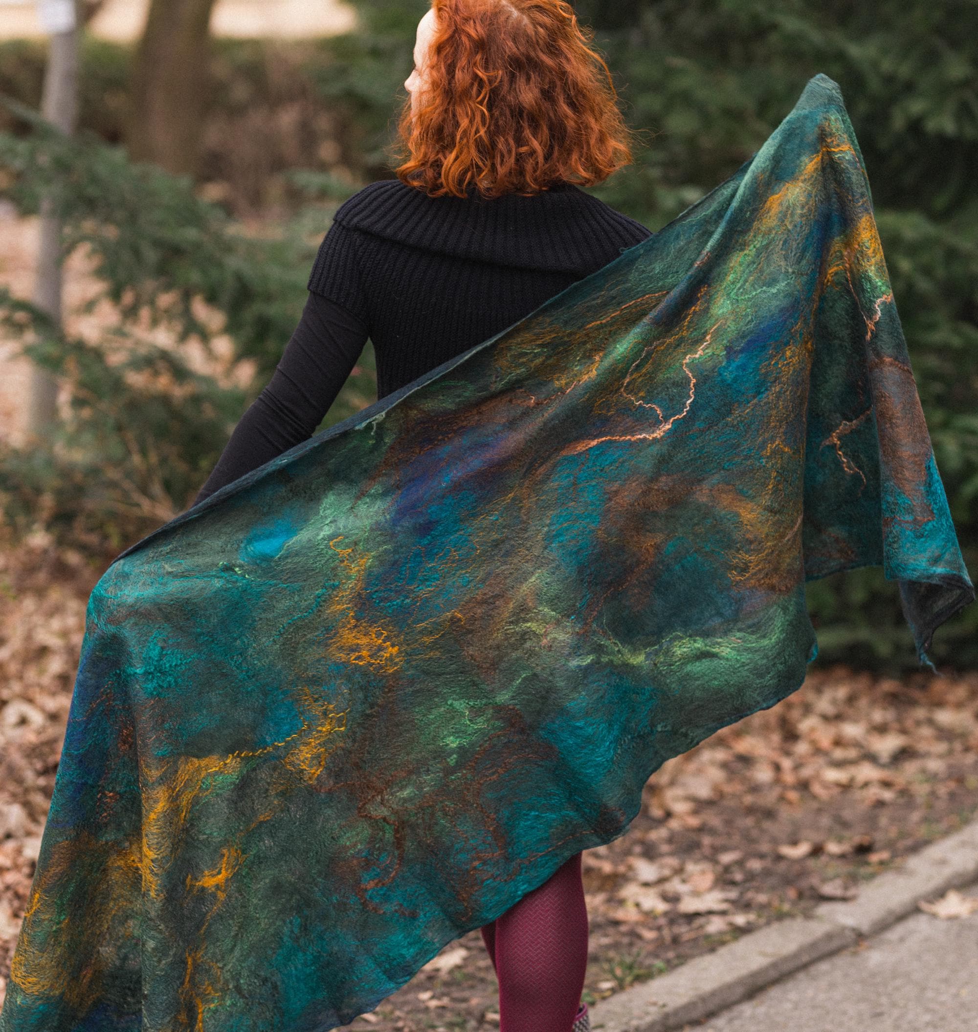 Nuno Felt Scarf, Designer Silk Scarf, Emerald Nuno Felted Shawl, Large ...