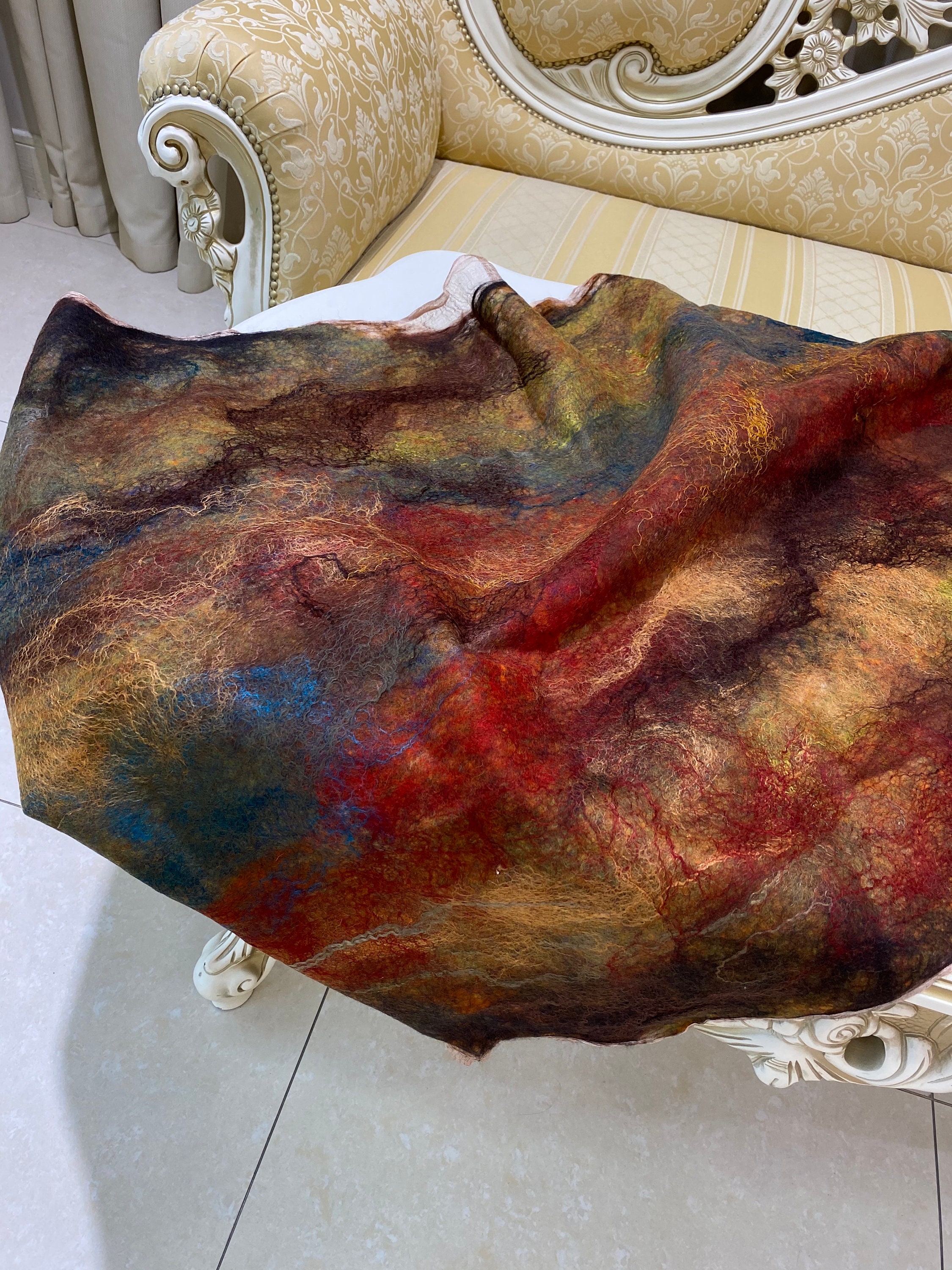 Designer Silk Scarf, Orange Nuno Felted Shawl, Large Felted Wrap ...