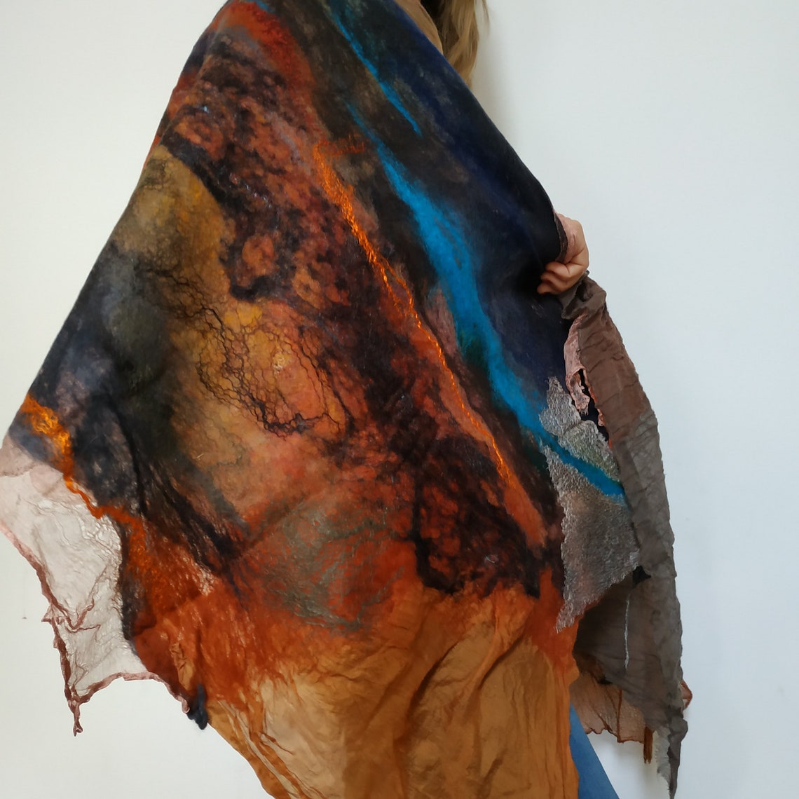 Nuno Felted Scarf Rust Shawl Cobweb Wet Felted Scarf From - Etsy