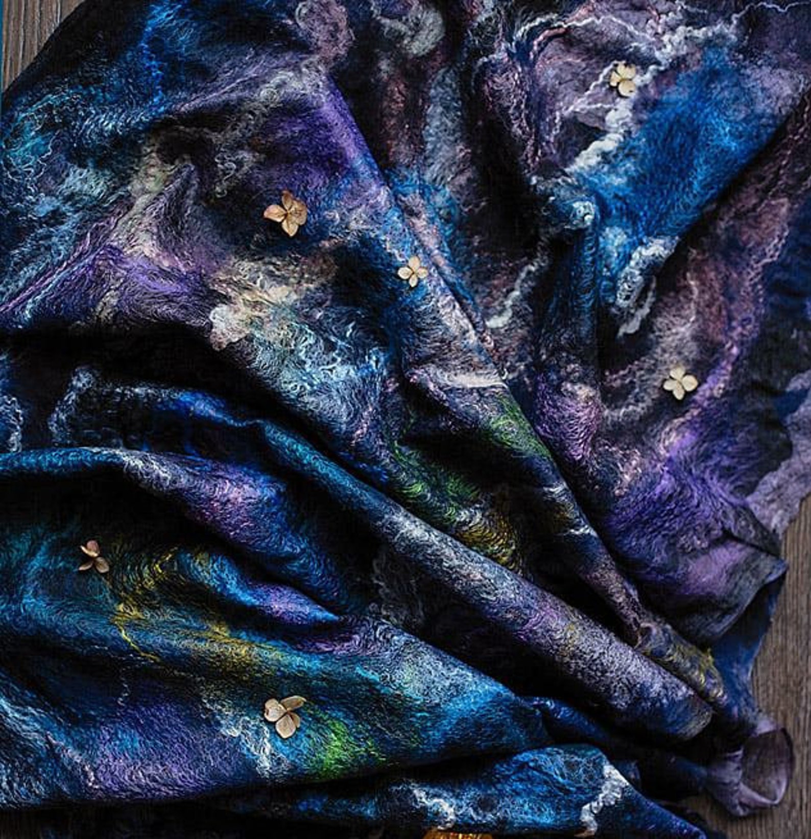 Unique Design Felt Shawl, Turquoise Silk Scarf, Autumn Silk Wrap, Nuno ...