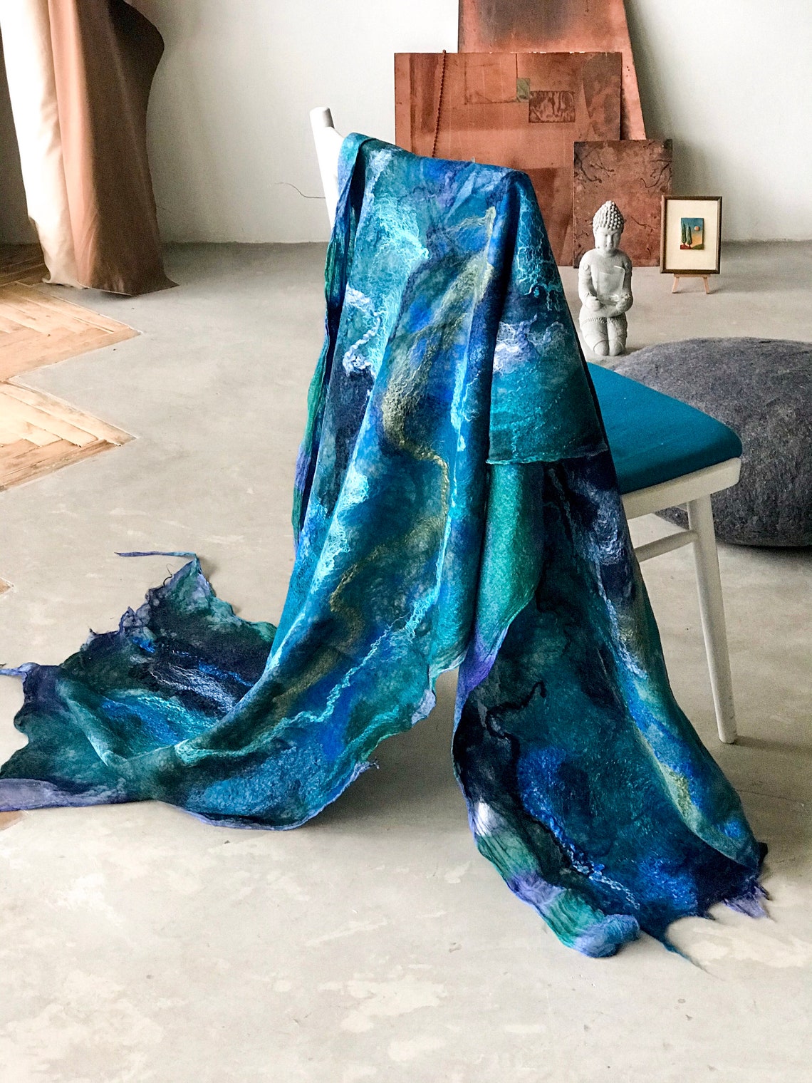 Turquoise Silk Scarf Merino Wool Shawl Autumn Silk Wrap - Etsy
