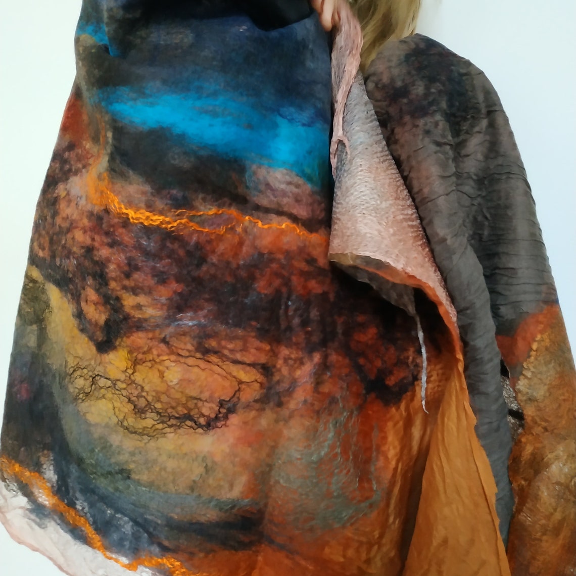 Nuno Felted Scarf Rust Shawl Cobweb Wet Felted Scarf From - Etsy