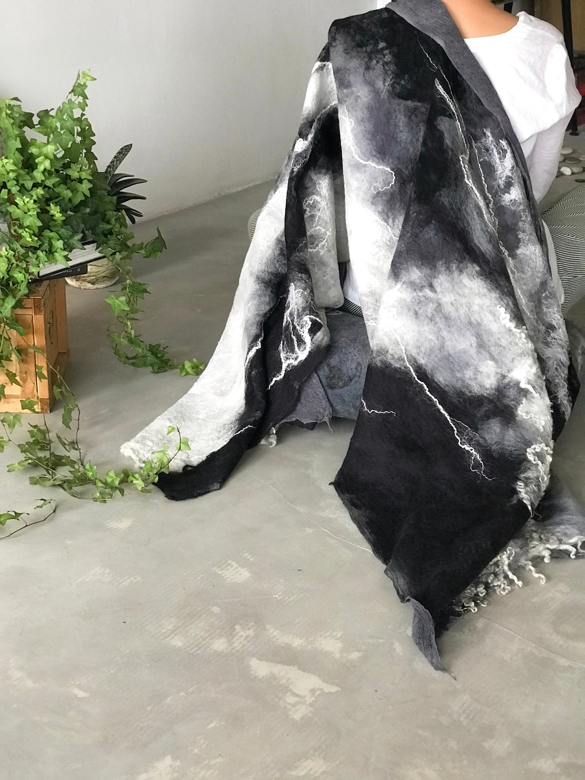 Large Tribal Scarf Poncho Women Felted Scarf Wrap Statement - Etsy