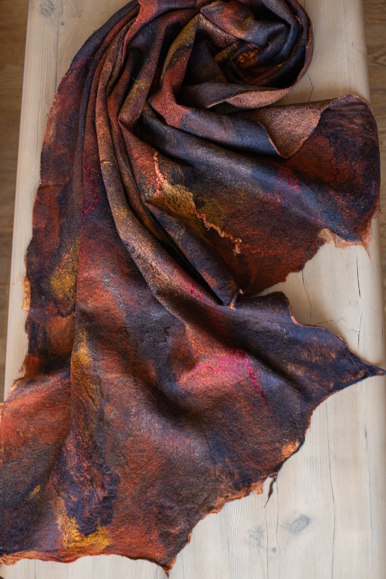 Designer Silk Scarf, Brown Nuno Felted Shawl, Large Felted Wrap, Cozy ...