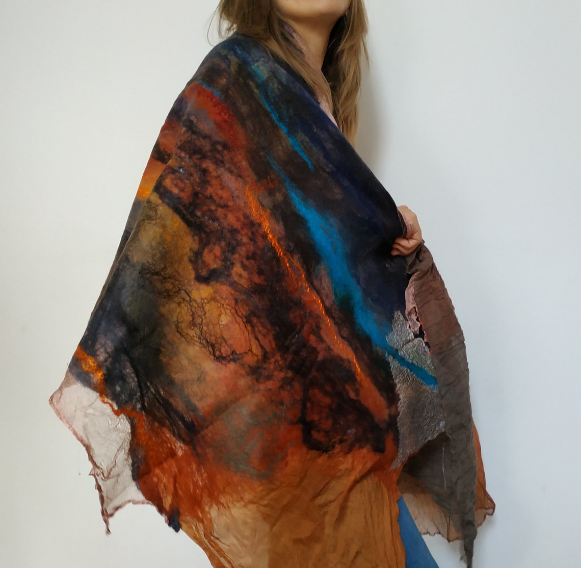 Nuno Felted Scarf Rust Shawl Cobweb Wet Felted Scarf From - Etsy