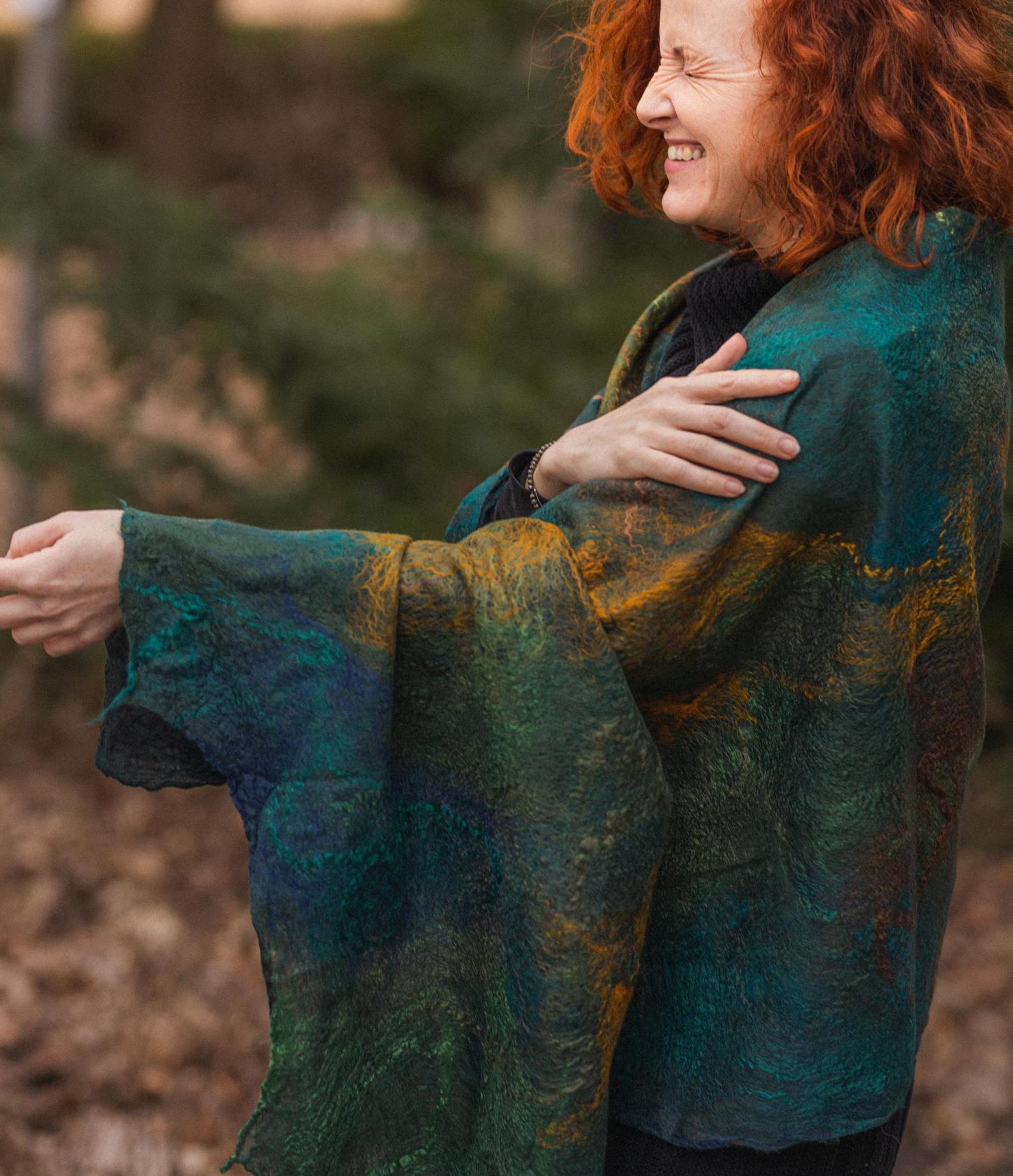 Nuno Felt Scarf, Designer Silk Scarf, Emerald Nuno Felted Shawl, Large ...