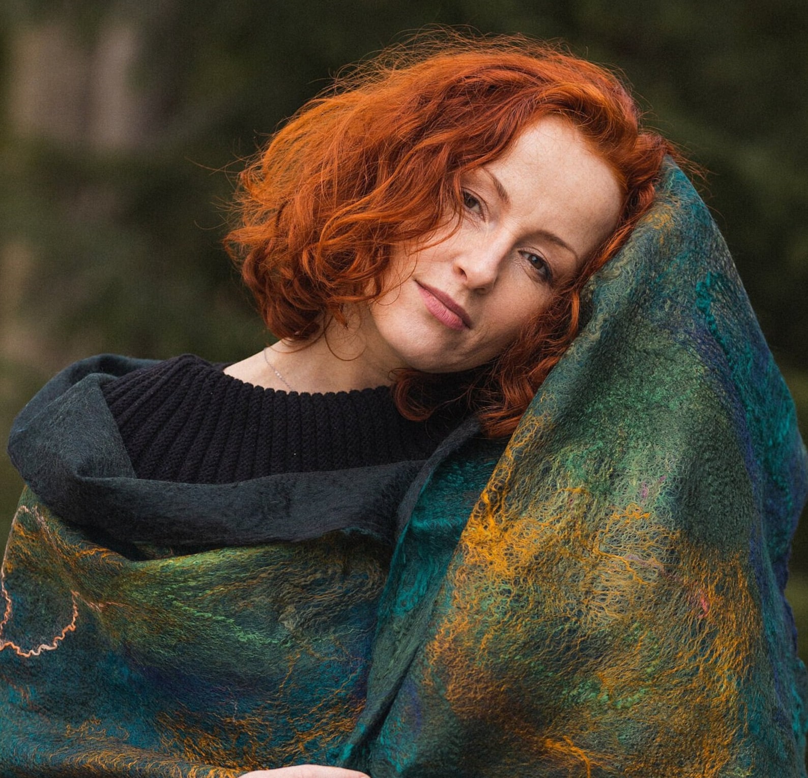 Nuno Felt Scarf, Designer Silk Scarf, Emerald Nuno Felted Shawl, Large ...