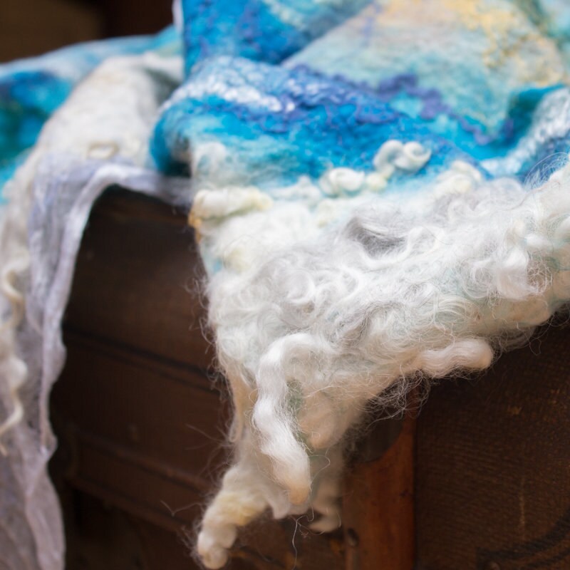 Large Turquoise Wool Shawl Bohemian Felted Scarf Nuno - Etsy
