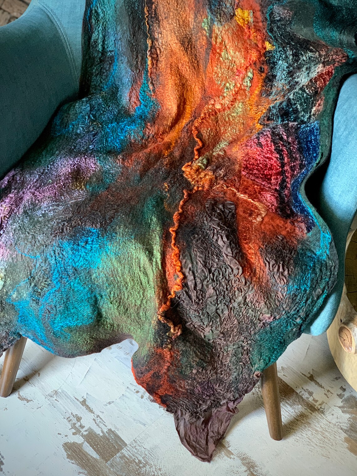Designer Silk Scarf, Large Art Shawl, Nuno Felted Shawl, Large Textured ...