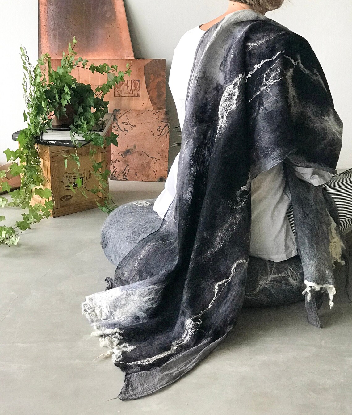 Large Tribal Scarf Poncho Women Felted Scarf Wrap Statement - Etsy