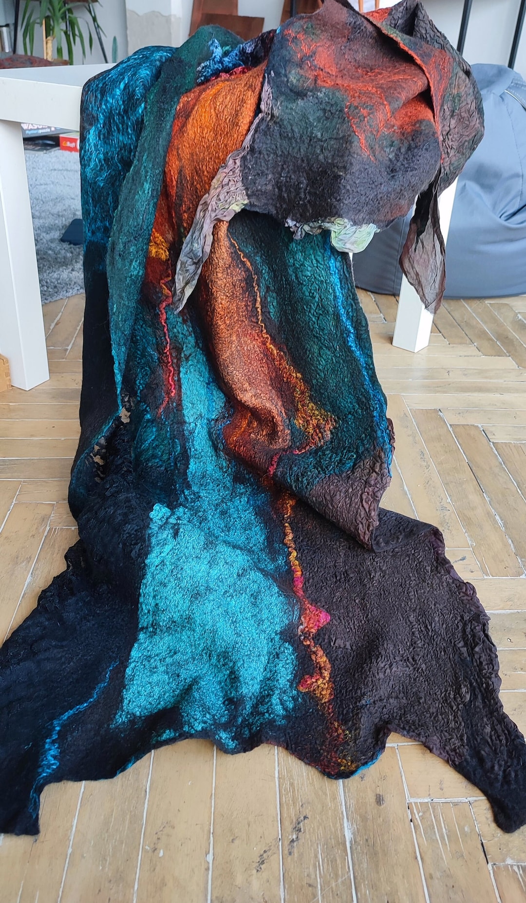 Designer Nuno Felt Silk Scarf, Textured Wool and Silk Scarf. Luxurious ...