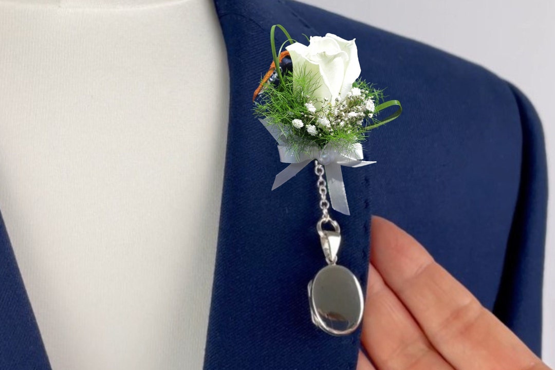 Sterling Silver Photo Memorial Locket: Buttonhole Keepsake for Him - Etsy