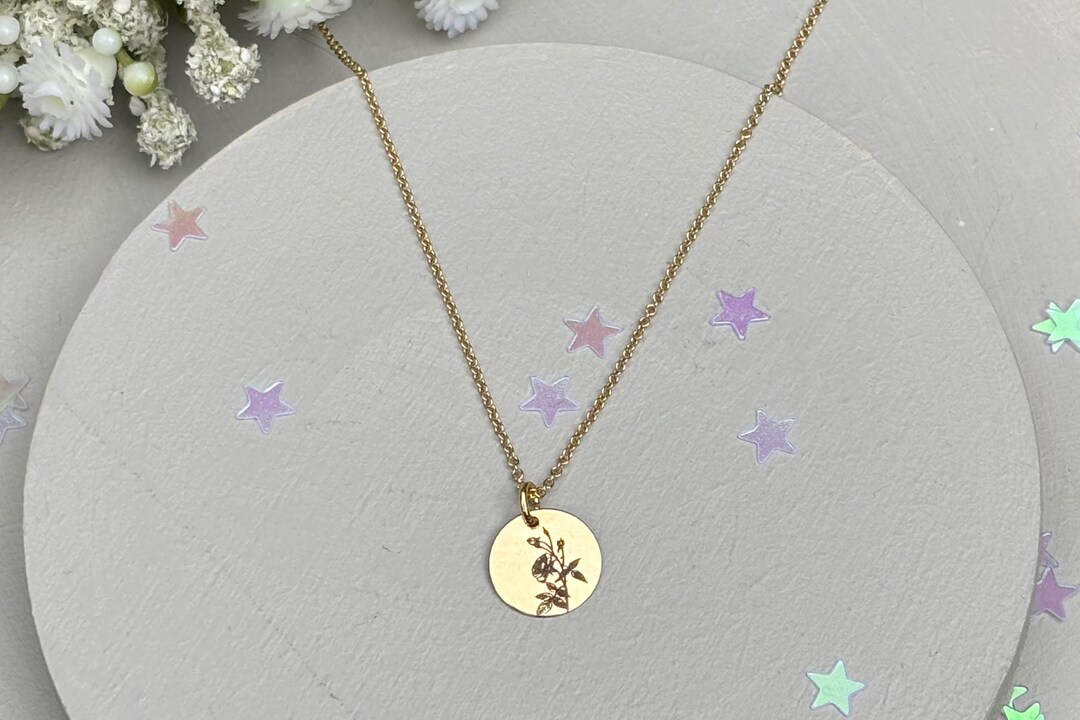 Gold Filled Birth Flower Coin Necklace – Personalised Hidden Engraving ...