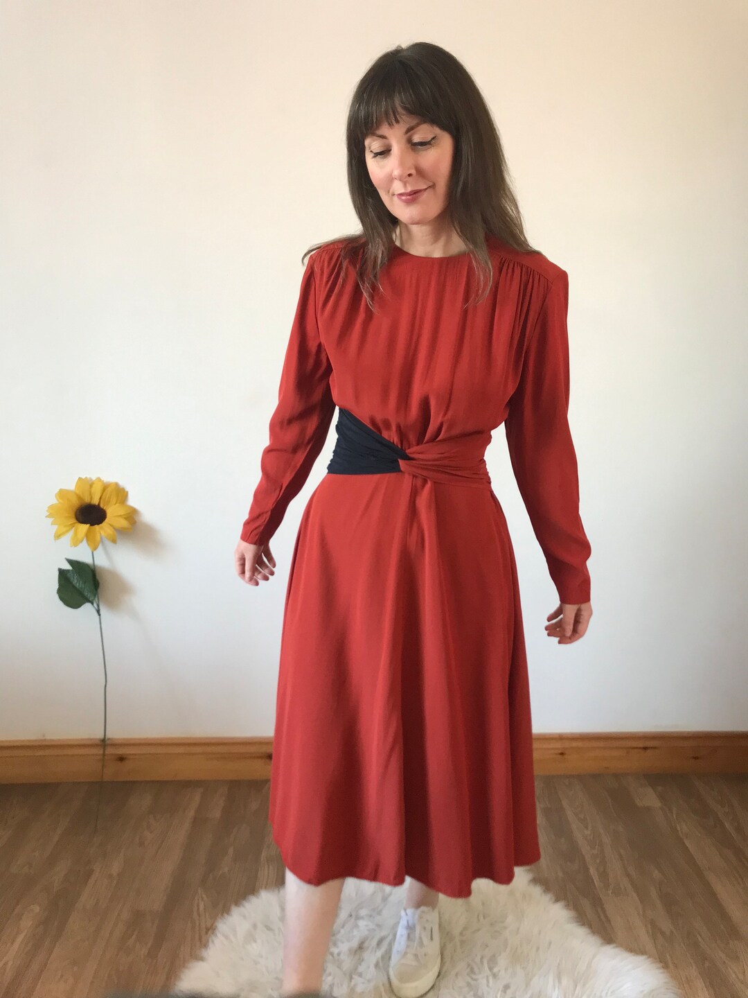 Vintage 80s Orange & Black Dress - Etsy