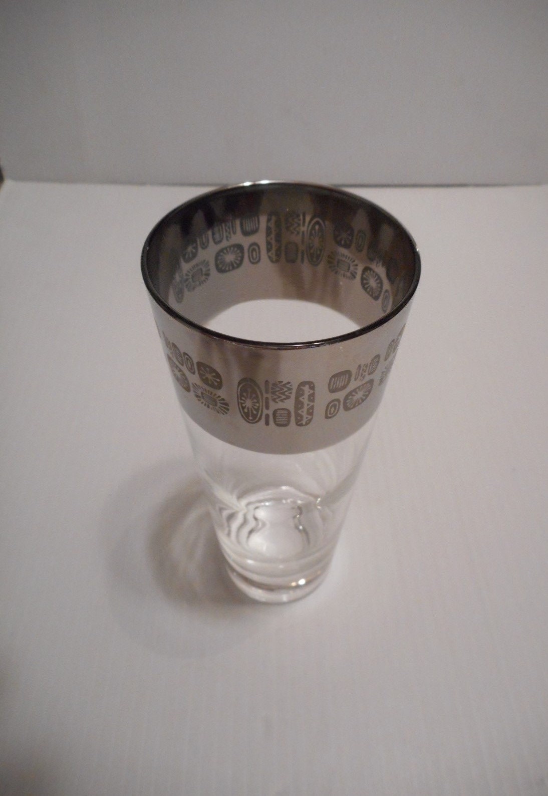 Mid Century Silver Atomic Patterns Overlay Tall Drinking Glasses 6 3/4 ...