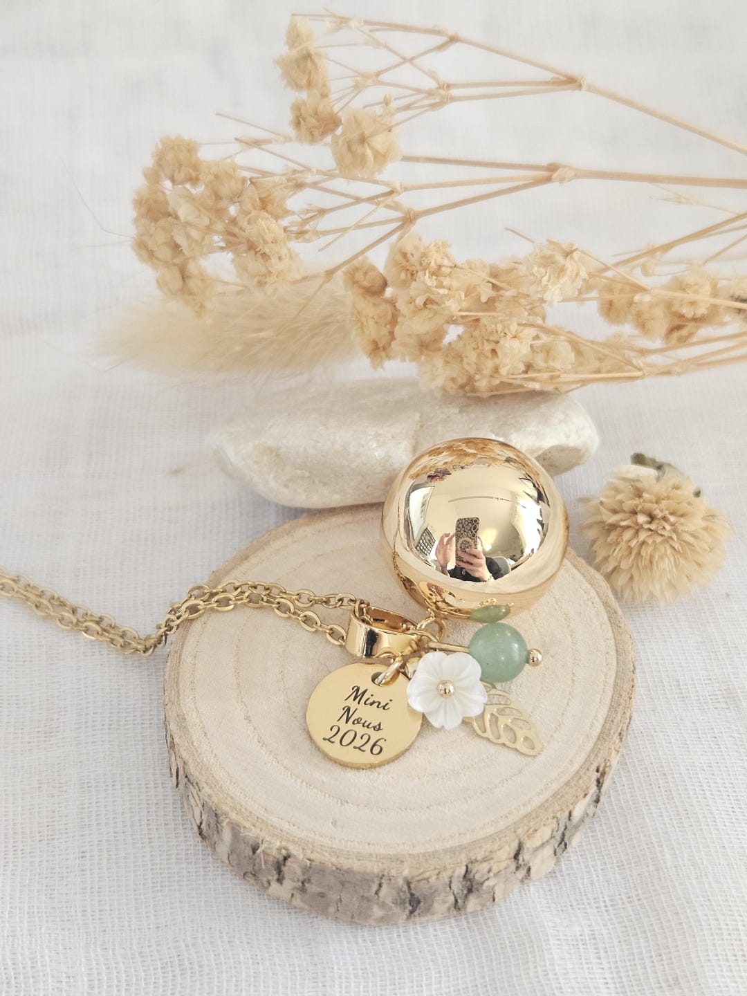 Gold Pregnancy Bola Mini Nous 2026 Mother-of-pearl Flower, Leaf and ...