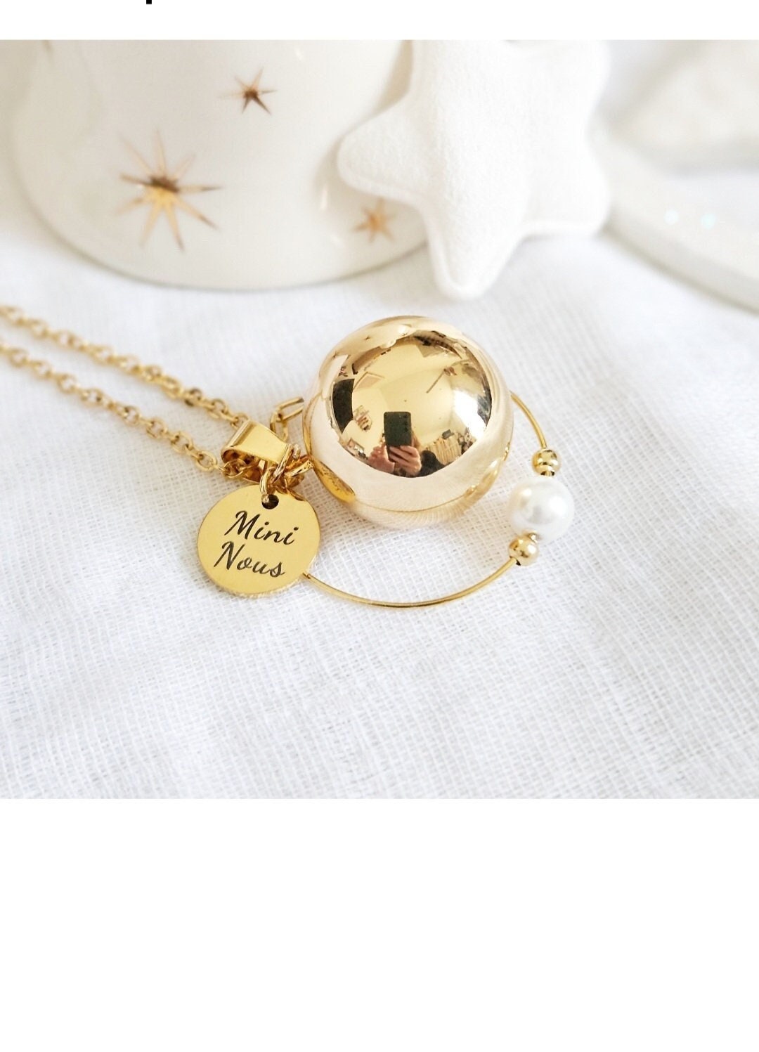 Mini Nous Gold Pregnancy Bola and Its Pearl Ring on a Gold Chain - Etsy