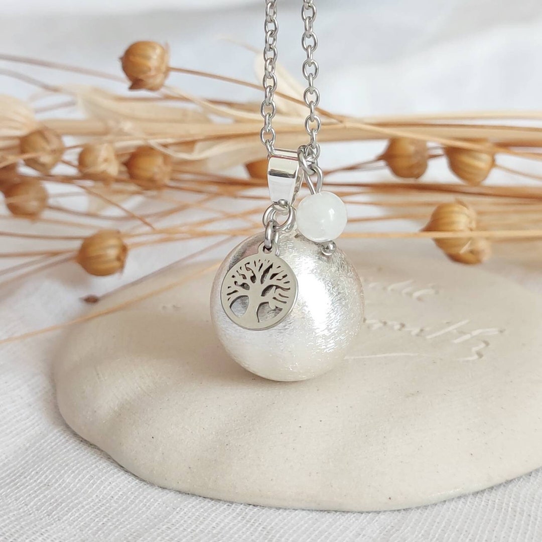 Brushed Silver Pregnancy Bola Tree of Life and Moonstone on ...