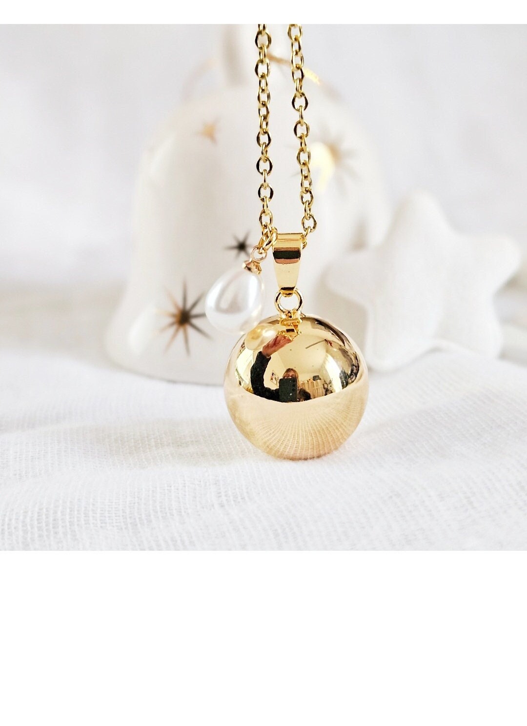 Pregnancy Bola Gold Pearl Drop on Gold Chain - Etsy