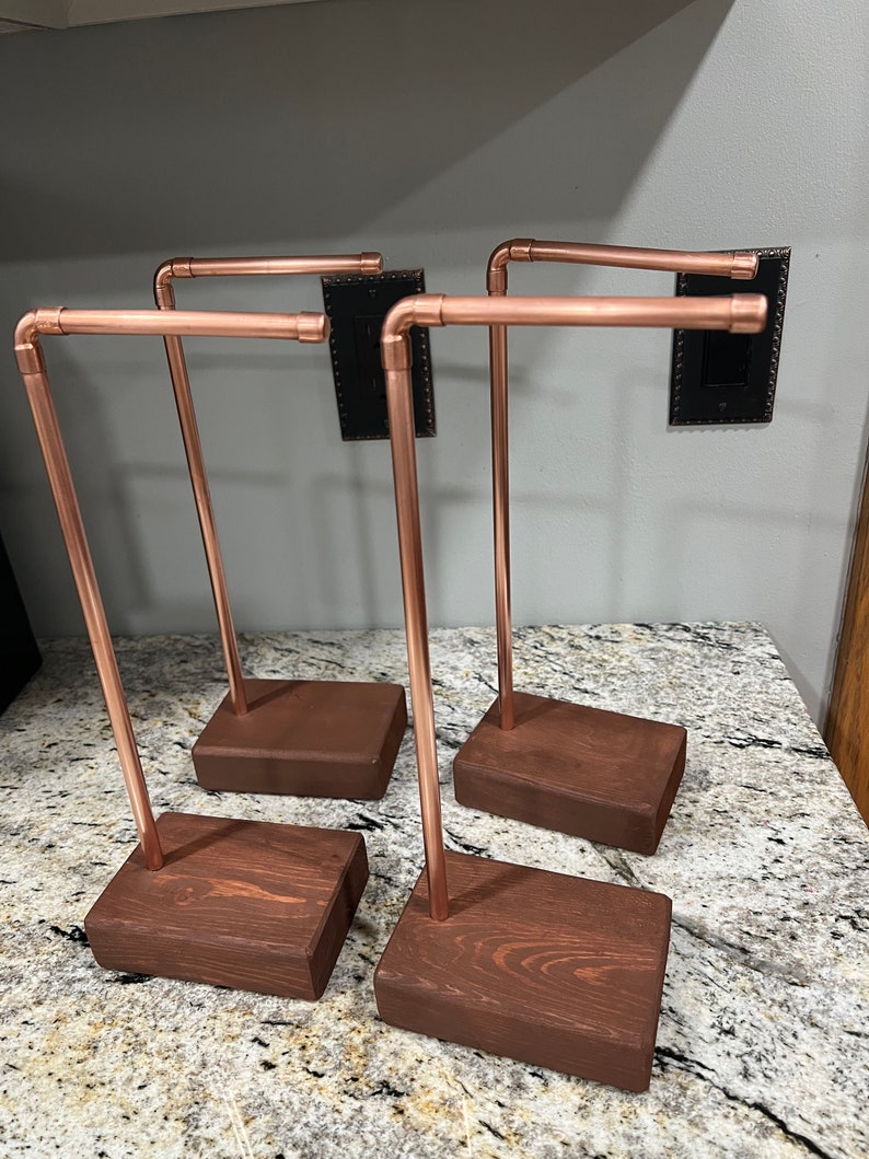 Copper Table Number Holder, Hand Stained Wooden Base, Wedding Decor - Etsy