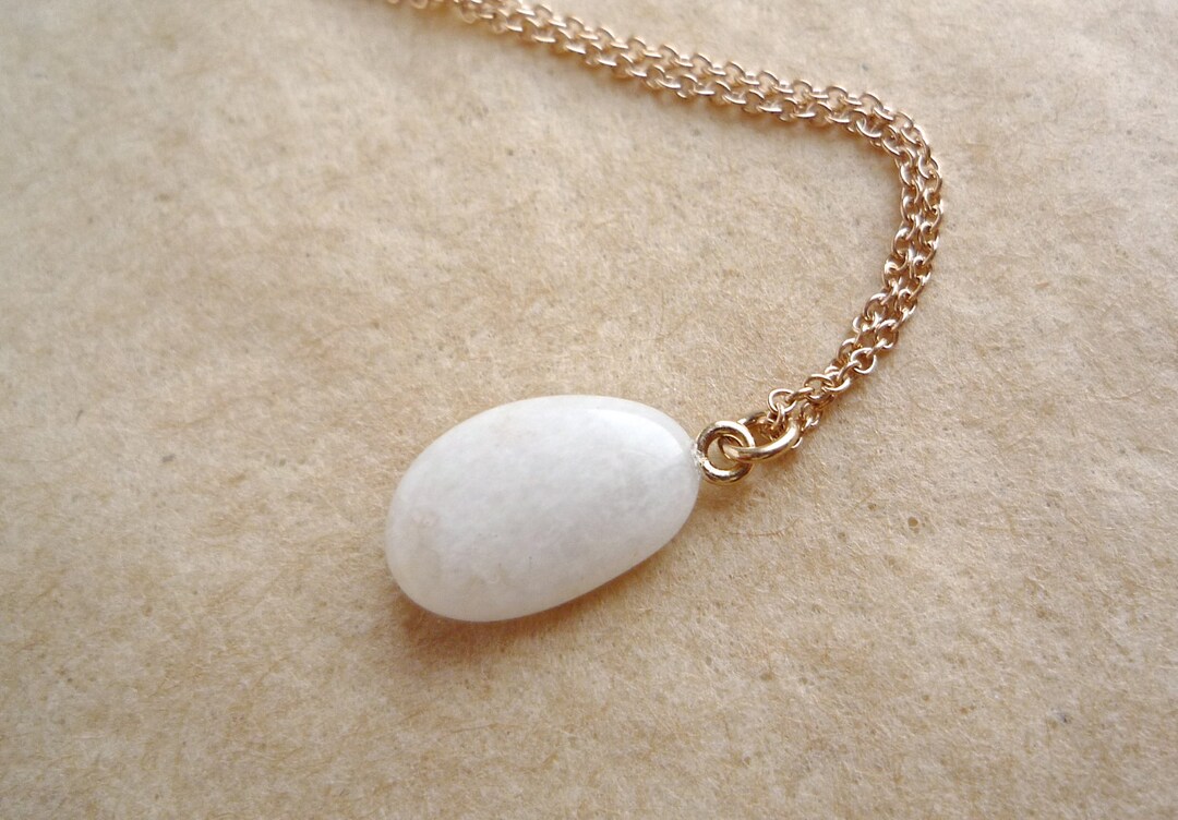 Small White Rock Necklace Solid 14k Gold Chain Tumble - Etsy