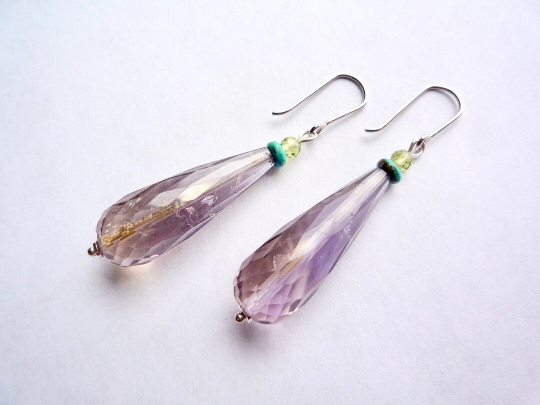 Violet Purple Apatite Earrings With Turquoise and Peridot on Solid ...