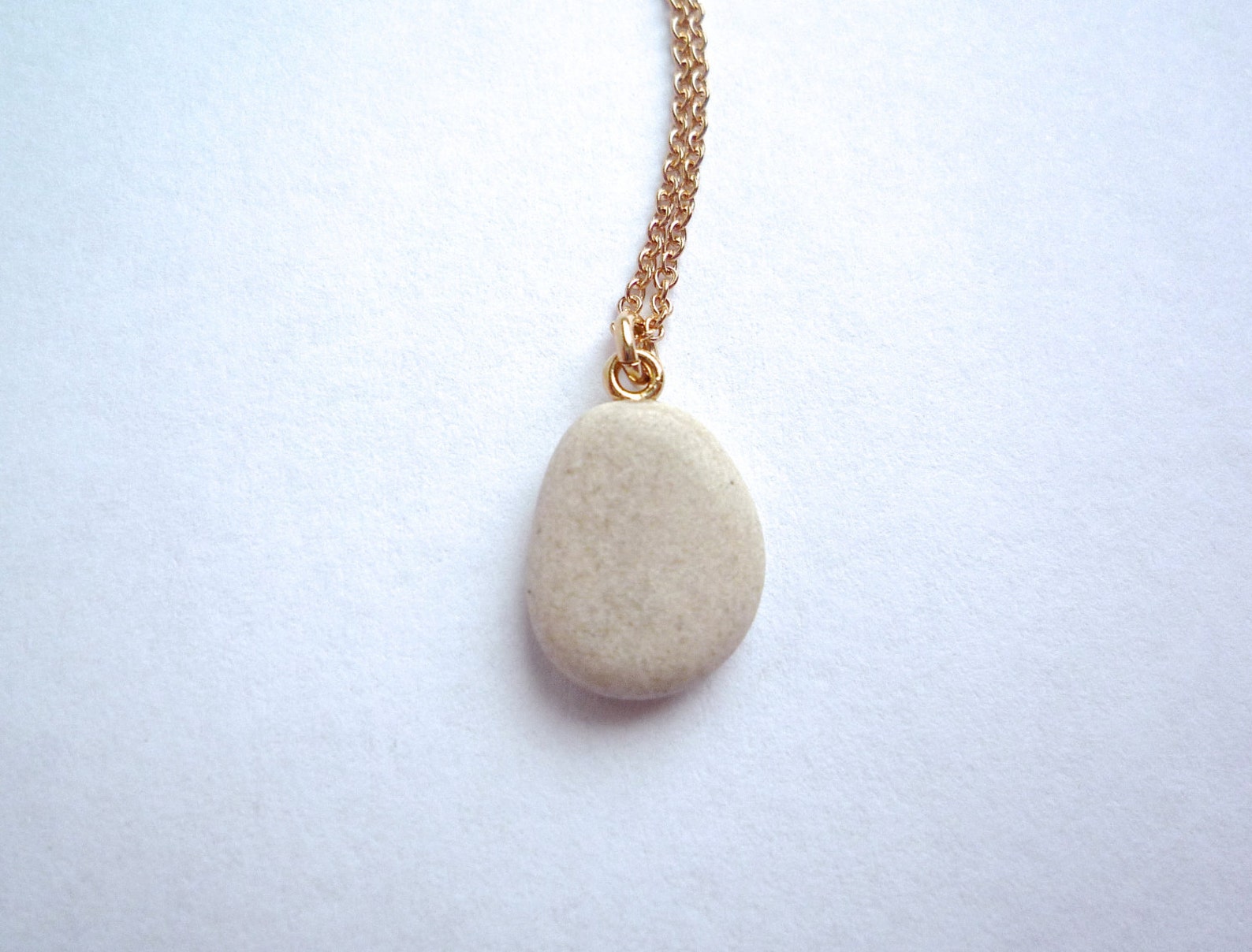 Small White Stone Pendant, Solid 14k Gold Chain, Tumbled Rock Necklace ...