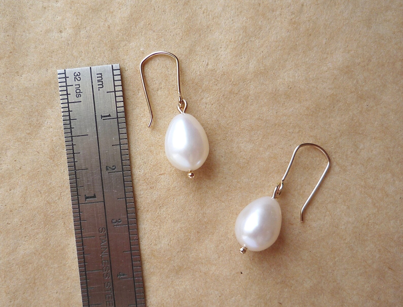 Pear Shaped Pearl Earrings Solid 14k Gold Wires White - Etsy