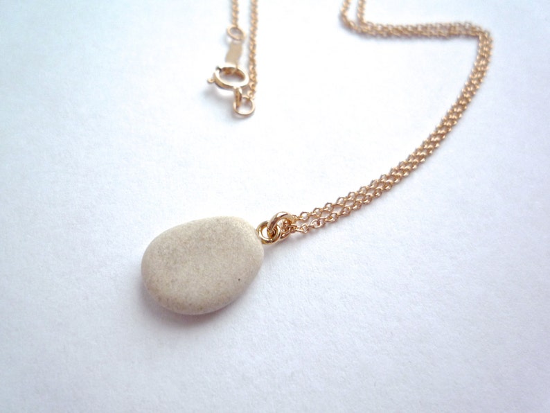 Small White Stone Pendant, Solid 14k Gold Chain, Tumbled Rock Necklace ...