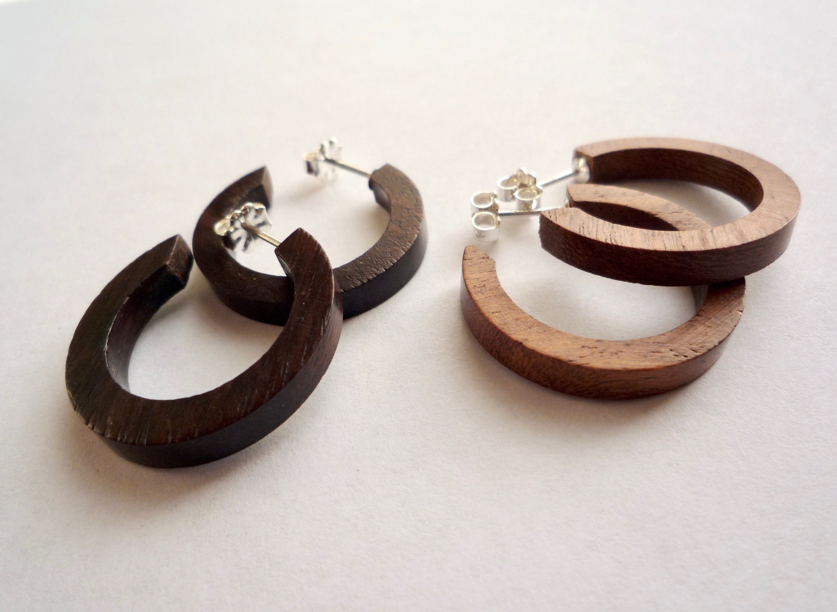 Wooden Hoop Post Earrings With Sterling Silver Findings - Etsy