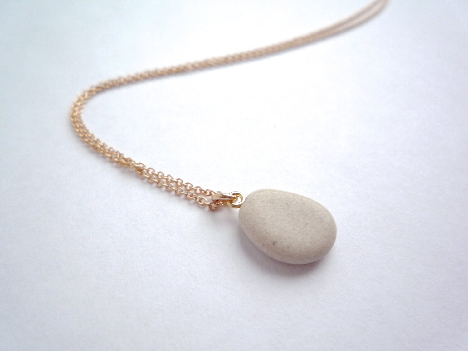Small White Stone Pendant, Solid 14k Gold Chain, Tumbled Rock Necklace ...