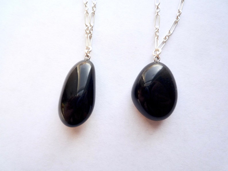 Large Obsidian, Apache Tears Necklace on a Long, 30 Inch, Sterling ...