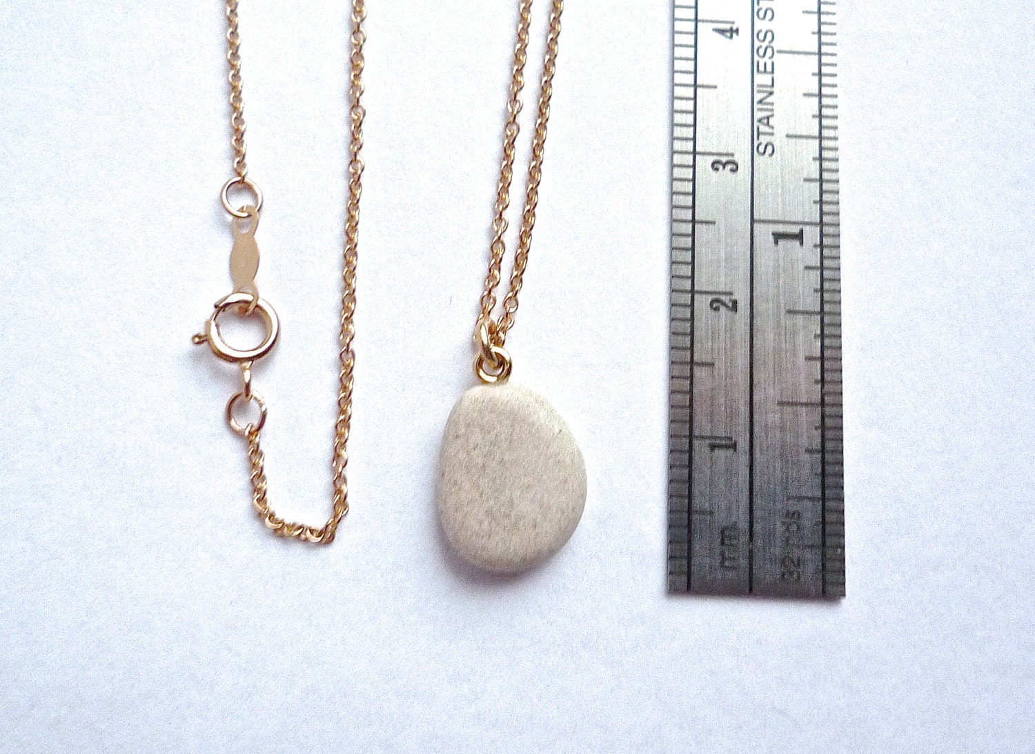 Small White Stone Pendant, Solid 14k Gold Chain, Tumbled Rock Necklace ...