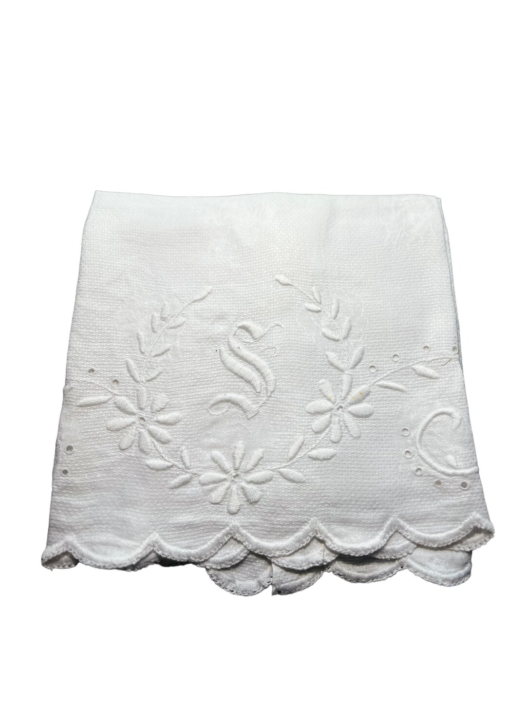 Vintage Hand Towel White Huck Fabric With Embroidered Laurel Wreath ...