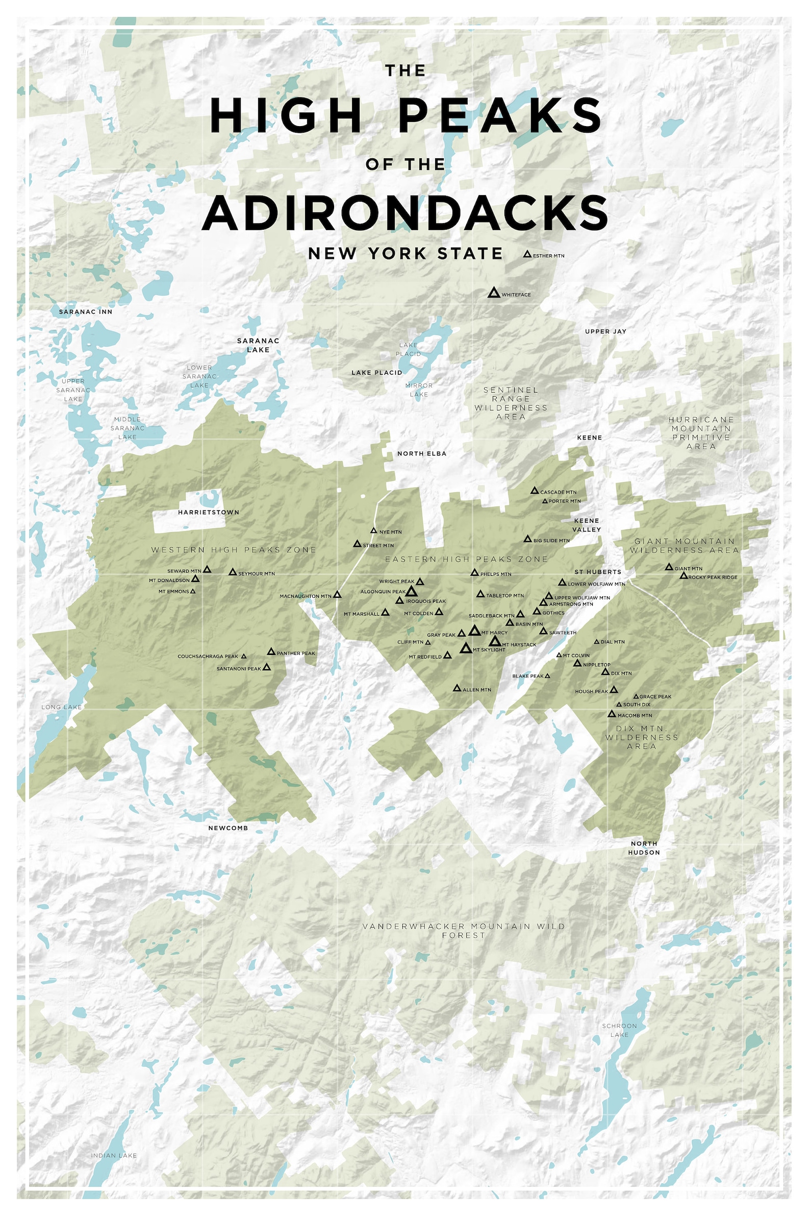 Adirondack High Peak Map New York State Topographic Map Home | Etsy
