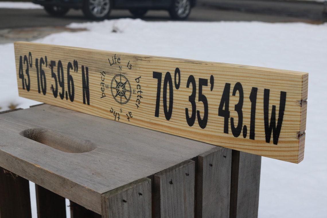 Latitude Longitude Wood Signs Coordinates Sign Gift for Her | Etsy