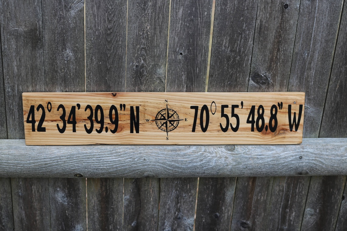 Latitude Longitude Wood Signs Coordinates Sign Gift for Her | Etsy
