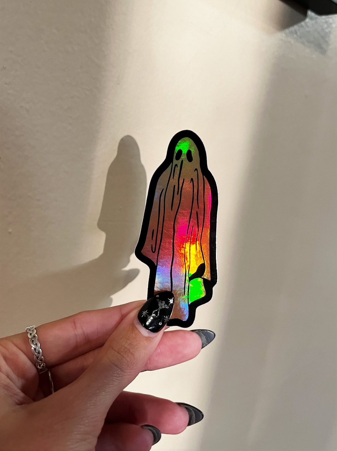 Sad Ghost Holographic Vinyl Sticker | Glossy Holo Sheet Ghost Sticker ...