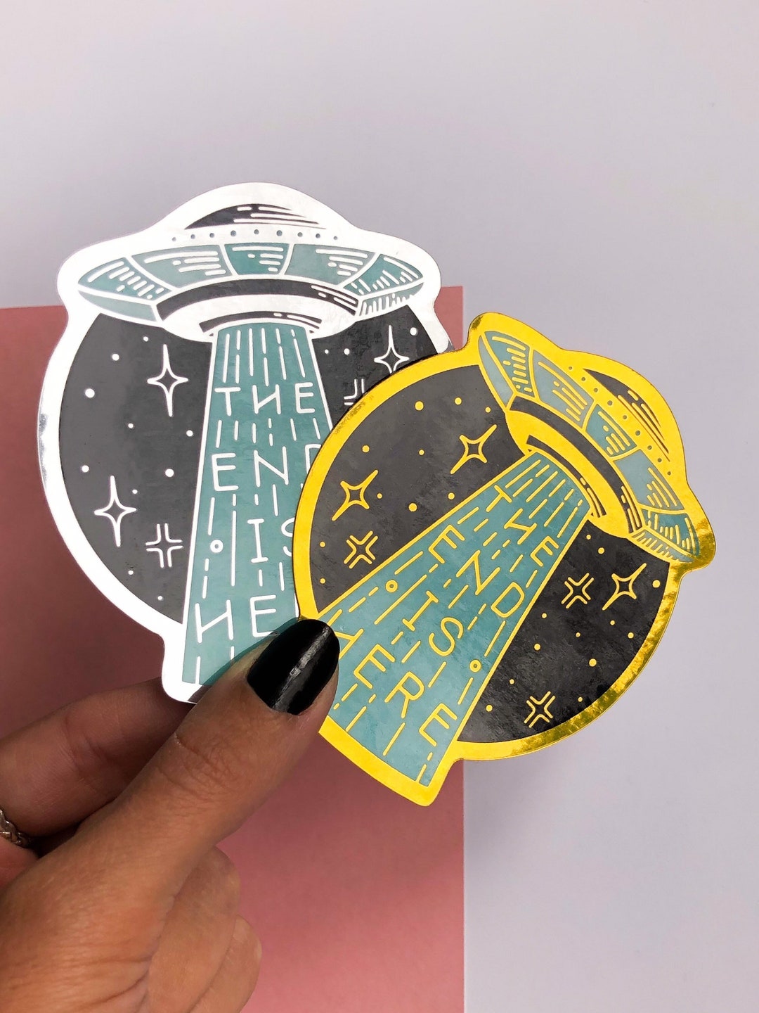 The End is Here UFO Alien Mirror Vinyl Sticker | Phoebe Bridgers Area ...