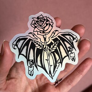 Batwing Tattoo Vinyl Sticker | Matte Holographic Goth Bat Rose Sticker ...
