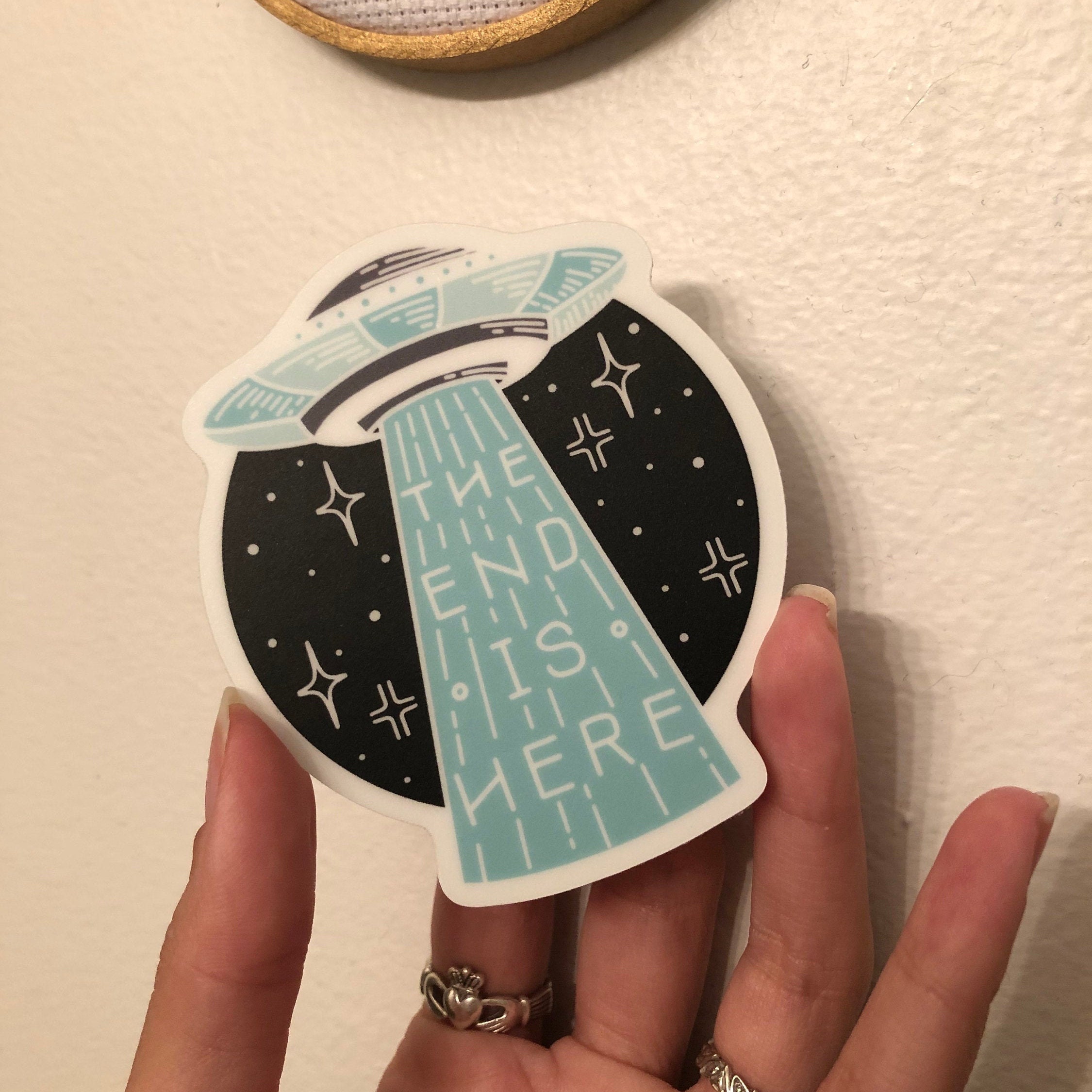The End is Here UFO Alien Mirror Vinyl Sticker Phoebe | Etsy