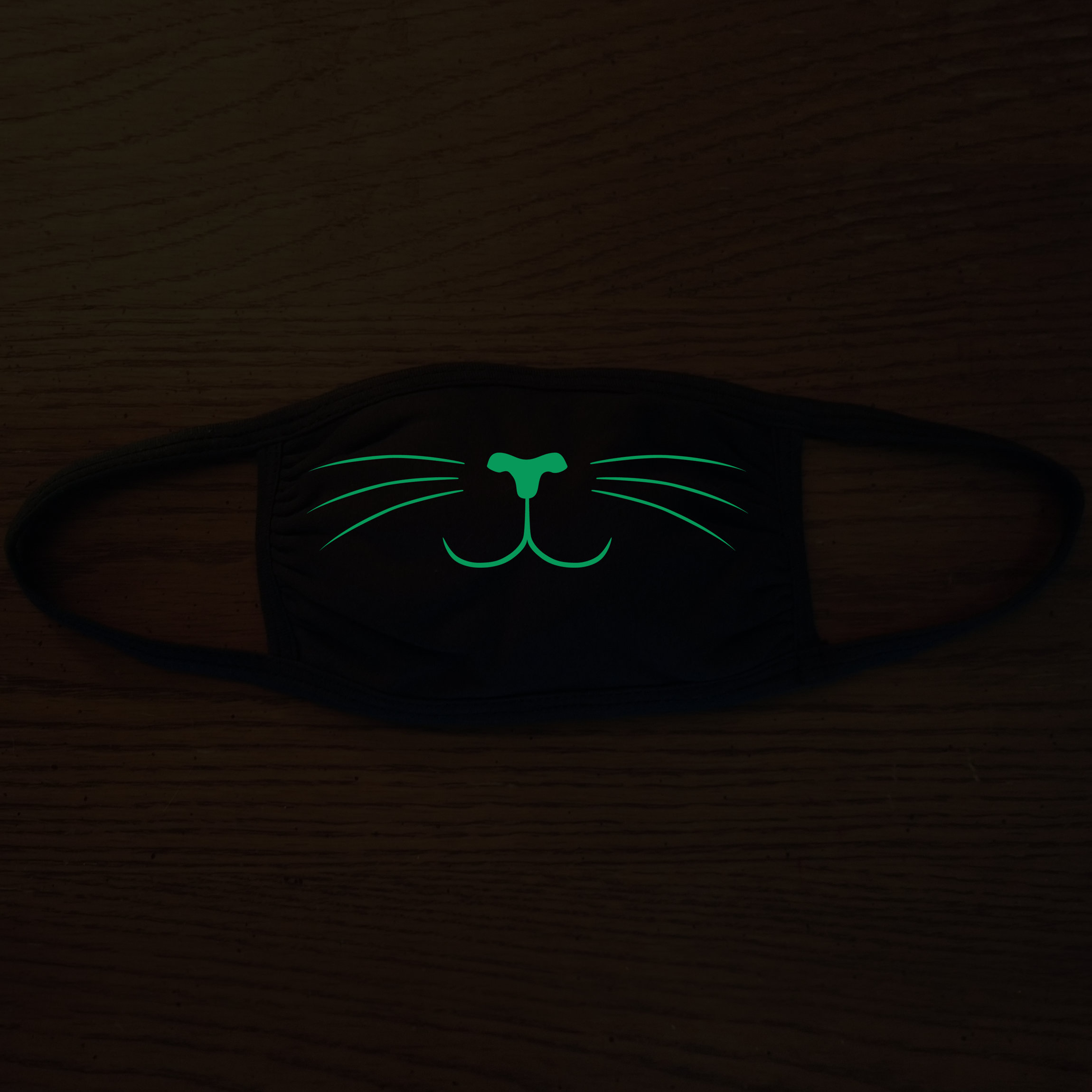 Glow In The Dark Cat Face With Whiskers Black Cloth Adult | Etsy