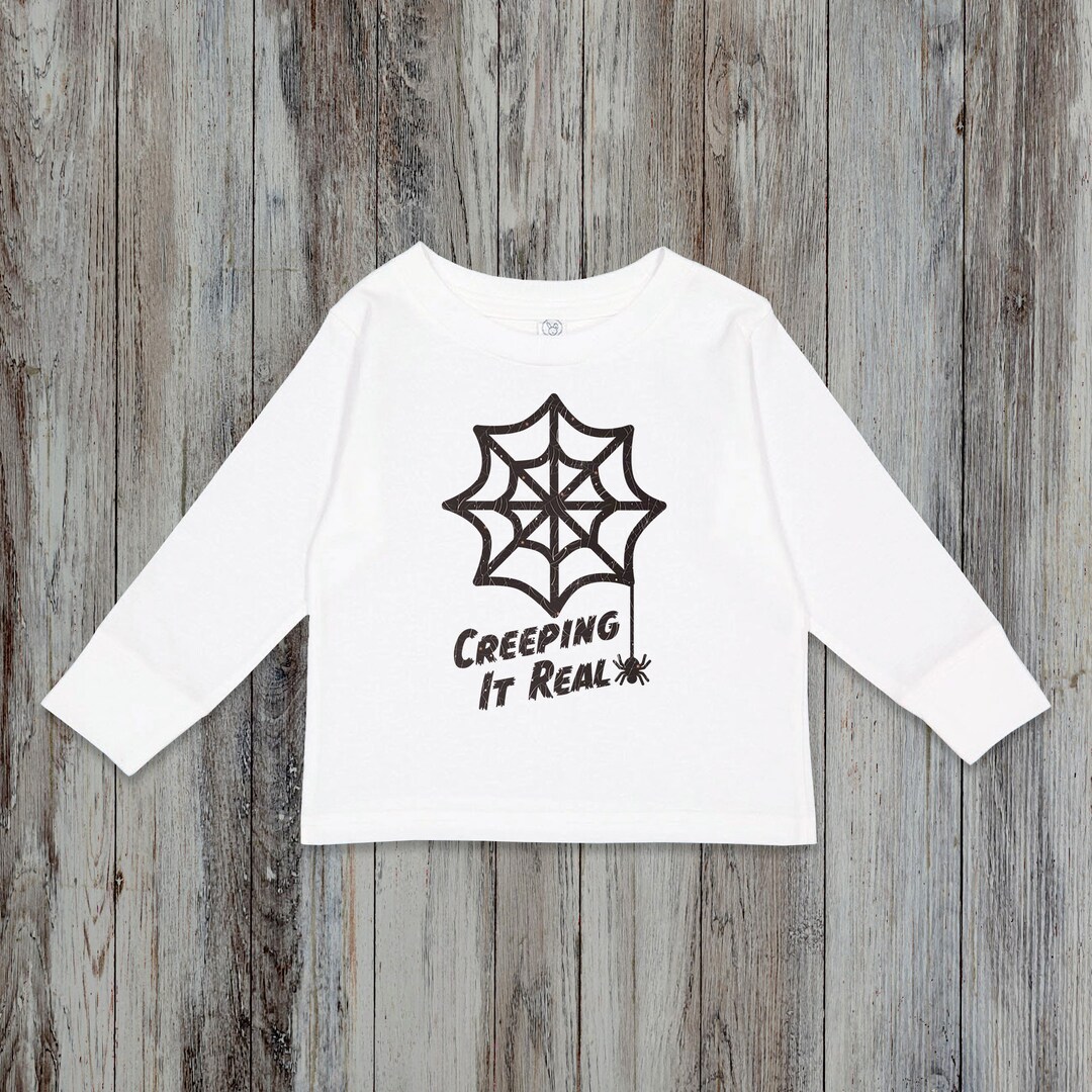 Creeping It Real Spiderweb Spider Halloween White Toddler Long Sleeve T ...