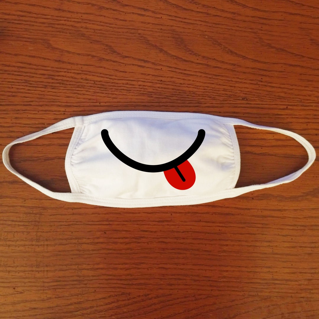Smiley Mouth With Stuck Out Tongue White Cloth Adult Reusable Washable ...