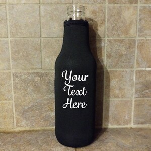 Personalized Text Black Glass Bottle Cooler - Etsy